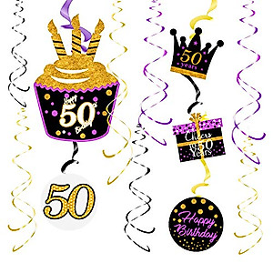 50th Birthday Decorations for Women Purple Gold 50th Birthday Hanging Swirls Hanging Swirls Decorations for Purple Gold 50 Years Old Party Supplies