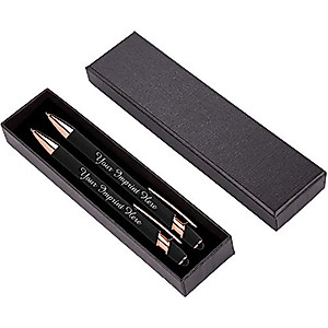 Express Pencils™ - Personalized Pens Gift Set - 2 Pack of Rose Gold Soft Touch Metal Pens w/gift box - Luxury Ballpoint Pen Custom Engraved w/Name or Message | Perfect for Him or Her (Black - Black)
