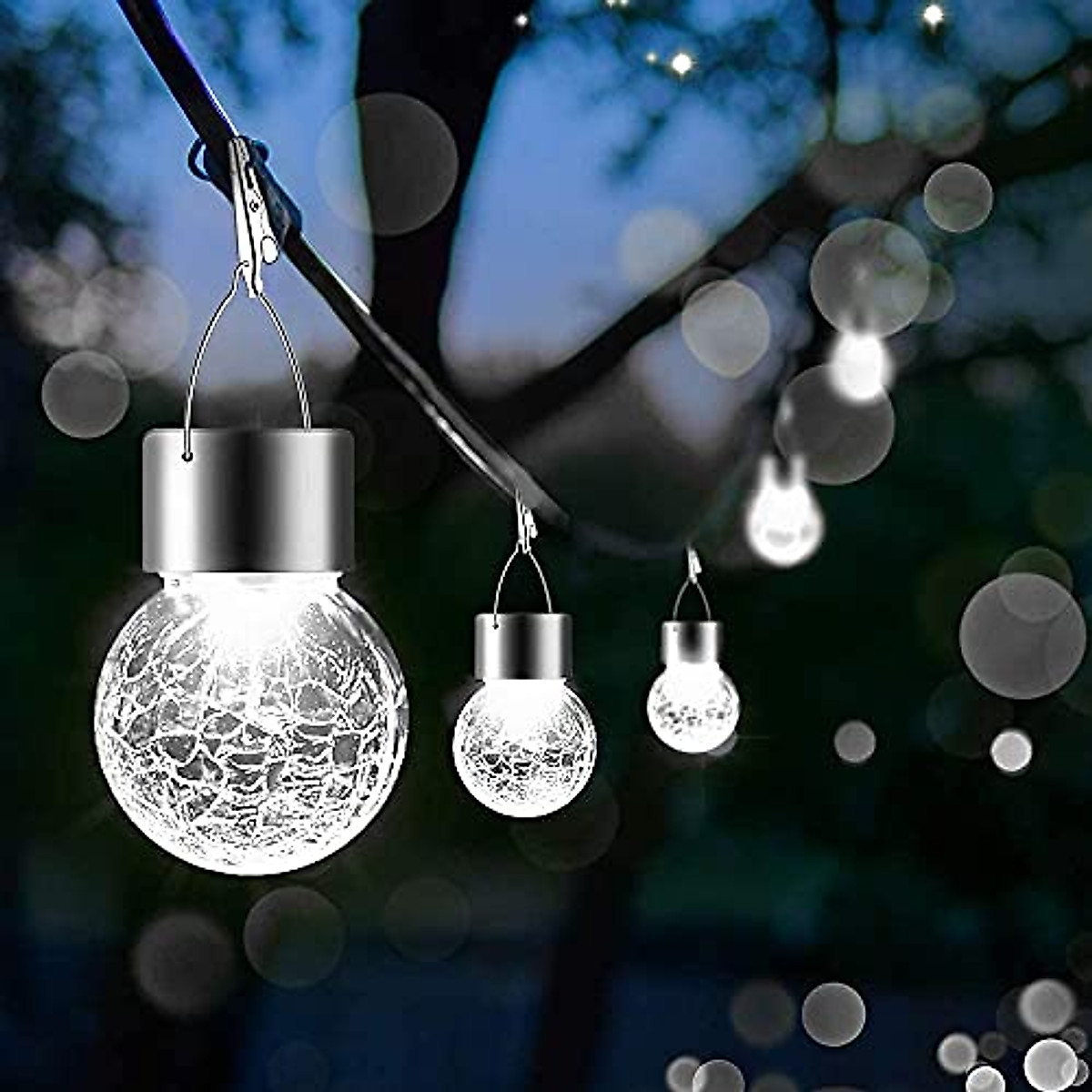 GZKPL Outdoor Solar Light, Waterproof Hanging Lantern Decorative Garden Lights with Cracked Glass & Hook for Patio, Tree, Yard, Camper, Lawn, Pool, Christmas Decor (Cool White)