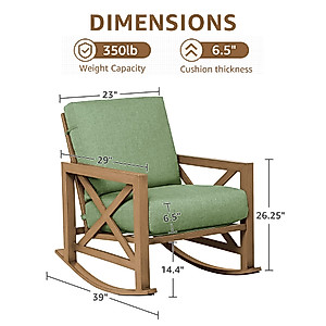 NATURAL EXPRESSIONS Outdoor Patio Rocking Chair, Metal Rocker Chair with 6.5'' Extra Thick Olefin Cushions, Rocking Lawn Chair Rustproof Steel Frame for Backyard,Porch,Poolside