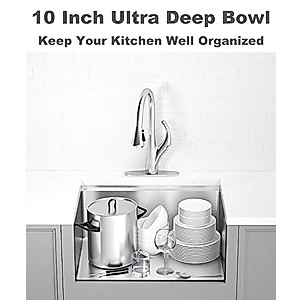 X Home 23 x 19 Inch Undermount Kitchen Sink Single Bowl, 16 Gauge Stainless Steel Kitchen Workstation Sink With R10 Corners, Fits 35 Inch Cabinet