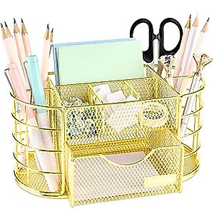 Spacrea Desk Organizers and Accessories, Office Organizer Pencil Holder for Desk, Desk Office Supplies Organizer (Gold)