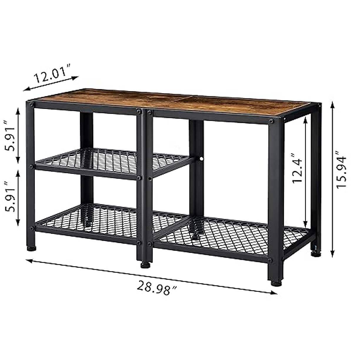 Hoctieon 3-Tier Shoe Bench, Shoe Rack for Entryway, Metal Mesh Shoe Organizer with Bench, Small Shoe Storage Rack for Boots, Multifunctional Shoe Organizer for Closet, Rustic Brown & Black