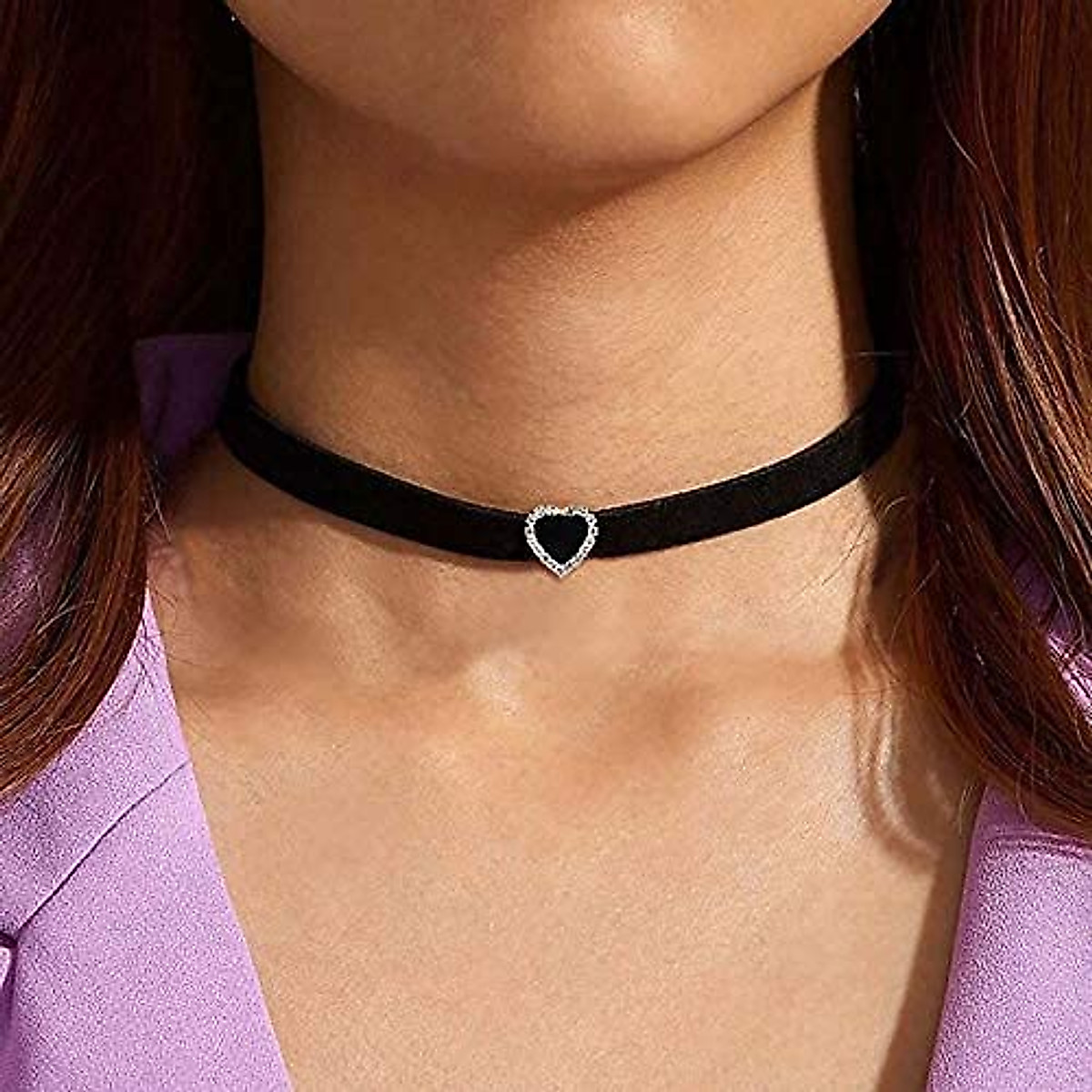 ACEDRE Black Choker Necklace Heart With Crystal Necklace Chains Adjustable Necklaces Jewelry Accessory for Women (Heart Shape)
