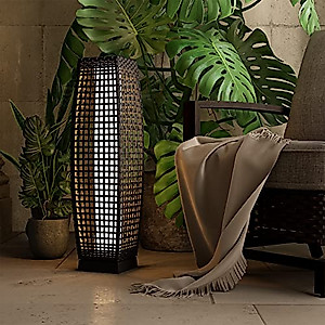 Grand patio Outdoor Solar Powered Resin Wicker Floor Lamp, Outdoor Weather-Resistant Deck Light, for Garden or Porch -Large Fuji, Dark Brown