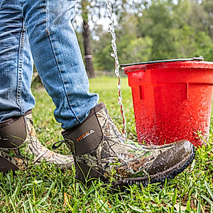 HISEA Excursion Pro Men's Rain Boots Ankle Height Rubber Neoprene Hunting Boots Waterproof Insulated Outdoor Mud Shoes for Hunting Gardening Farming Hiking Camping and Yard Working, Size 10 Camo