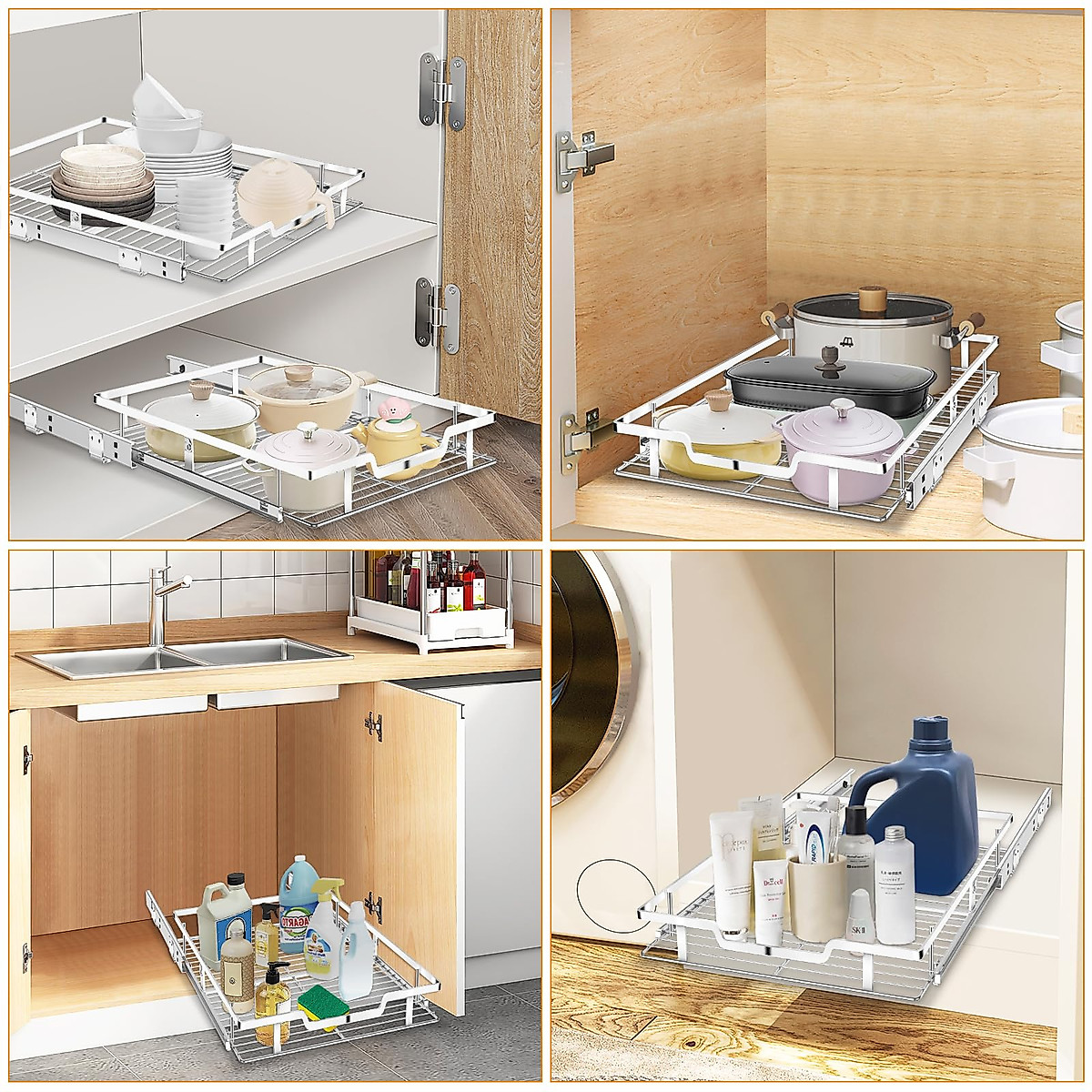 Tksrn Pull Out Cabinet Organizer, Heavy Duty Slide Out Pantry Shelves, Sliding Drawer Storage For Bathroom, Kitchen, Home, 15" W x 21" D, Chrome Finish（NEED 16" W and 22" D Cabinet）