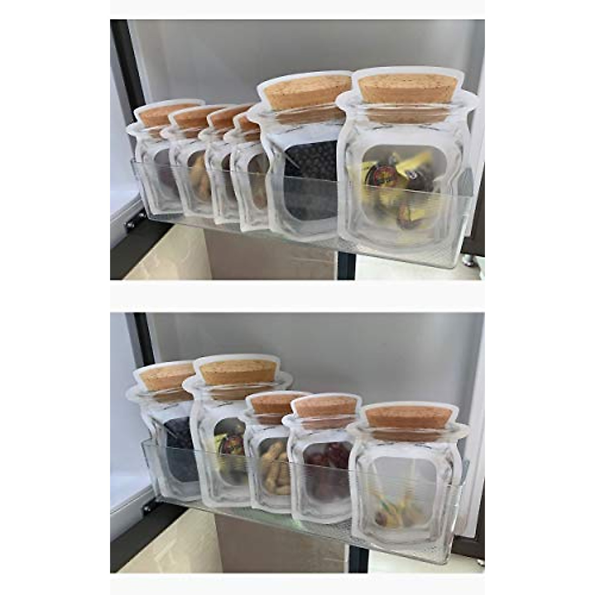 50Pcs Stand Up Clear Front Cork Mason Jar Pattern Zipper Bag Plastic Ziplock Pouch Portable Bottle Shape Food Preservation Smell Proof Packaging Pouches 7.8x5.5+2.7in (20x14+7cm)