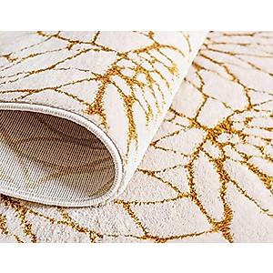 Unique Loom Glam Collection Geometric, Floral, Metallics, Modern, Chic Area Rug, 8 ft x 10 ft, White/Gold