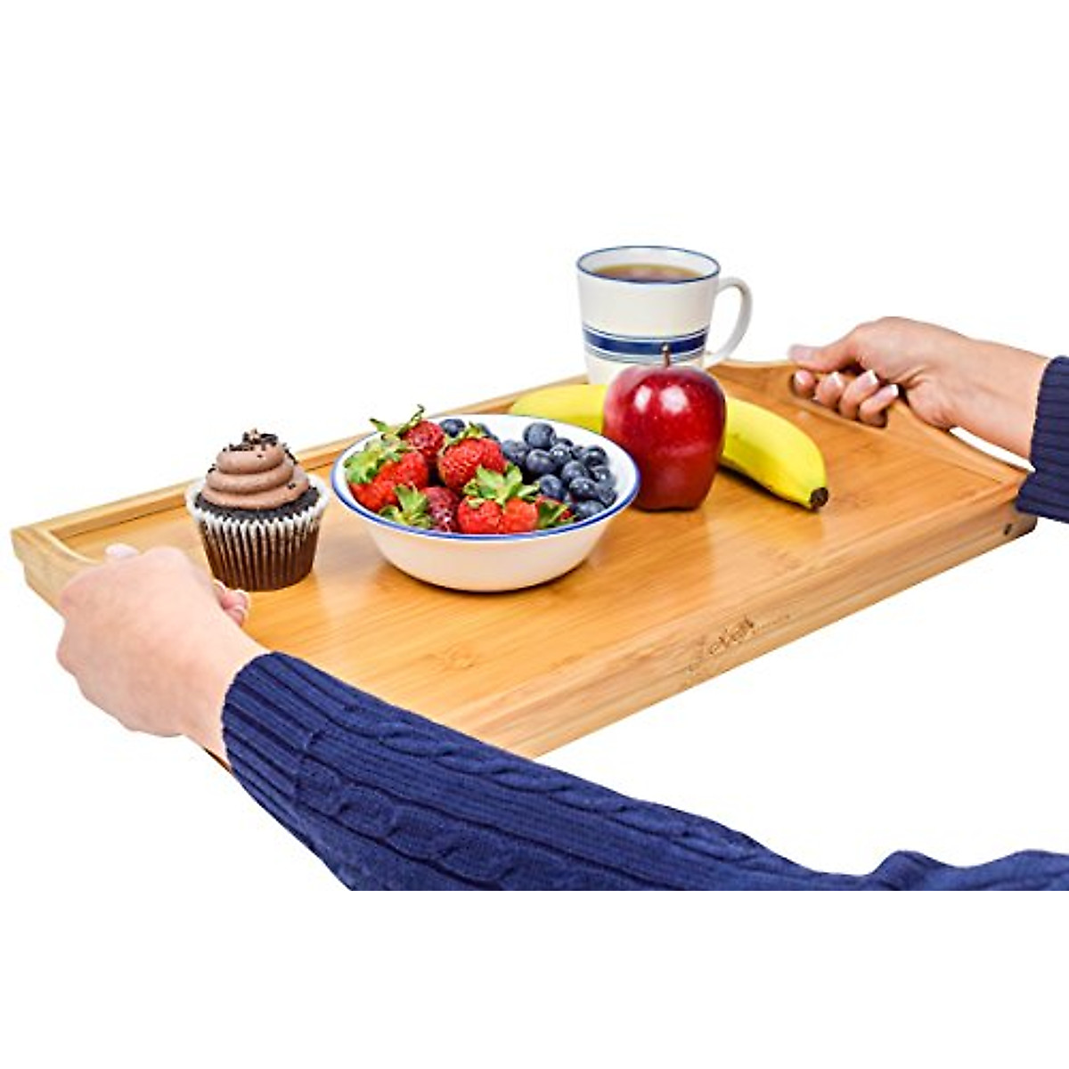 Kozy Kitchen Foldable Breakfast Tray- Large Organic Bamboo Folding Serving Tray- Laptop Desk, Bed Table, Lap Desk| 100% Natural and Eco-Friendly Tray with Handles and Legs