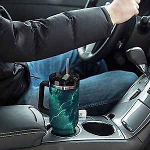 Selerdon 40 oz Tumbler Tornado Green with Handle and Straw Lid Vacuum Stainless Steel Insulated Water Bottle Travel Mug Car Cup Holder Friendly BPA Free for Gym Travel Office