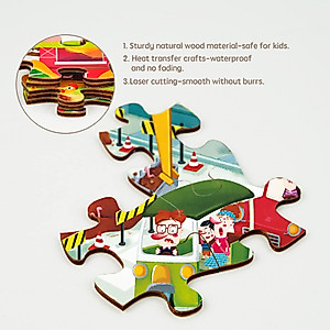 Toi 24 PCs Wooden Puzzles for Kids Toddlers Animal Jigsaw Puzzles with Wooden Bracket Age 3+ Educational Preschool Toys,Construction Car