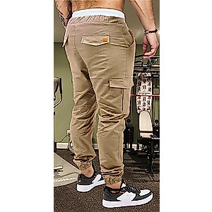 OUTSON Mens Fashion Joggers Sports Pants Casual Cotton Cargo Pants Gym Sweatpants Trousers Mens Long Pant Khaki