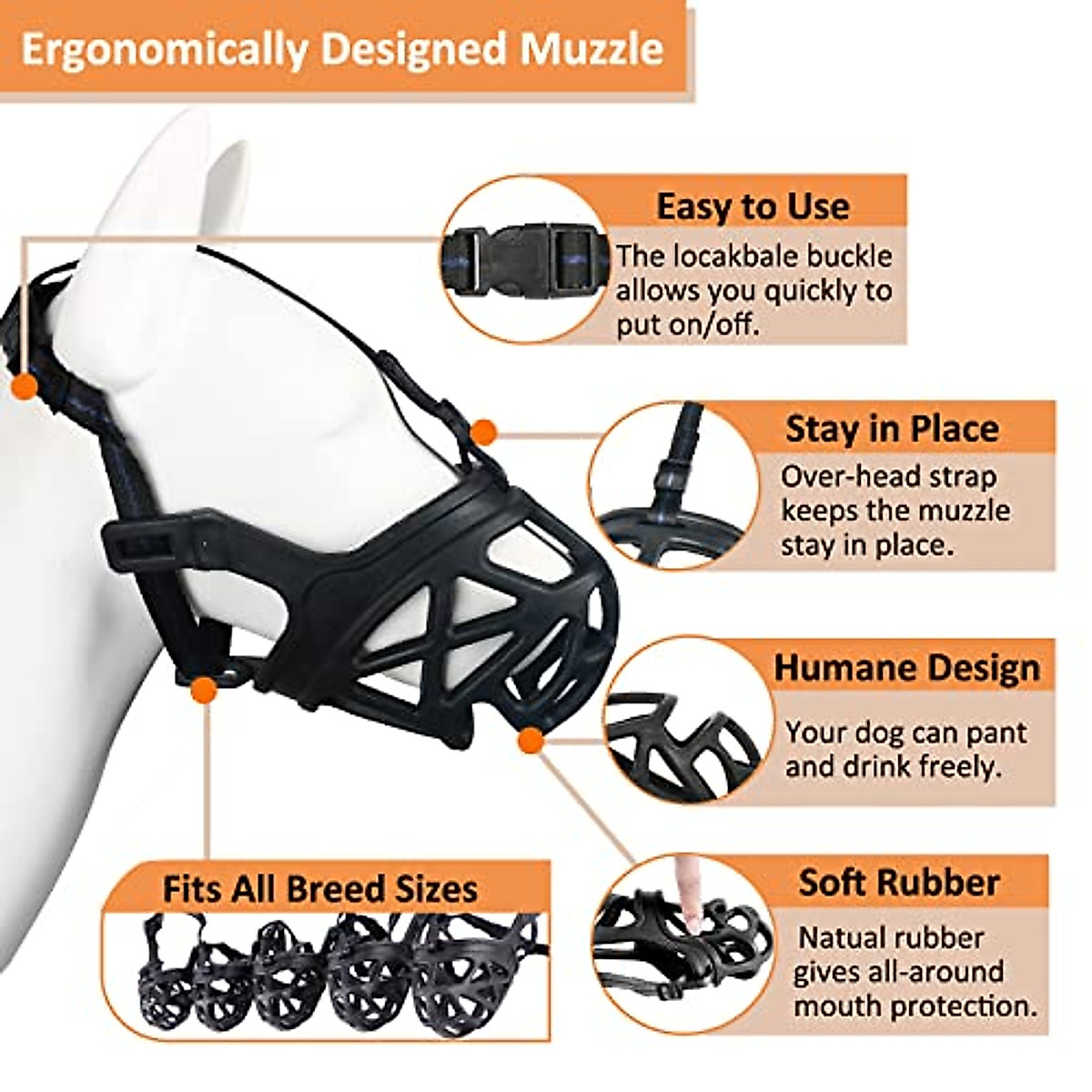 Dog Muzzle, Basket Muzzle for Biting, Chewing and Scavenging, Humane Cage Mouth Cover, Perfect for Grooming and Training Medium, Large Aggressive Reactive Dogs