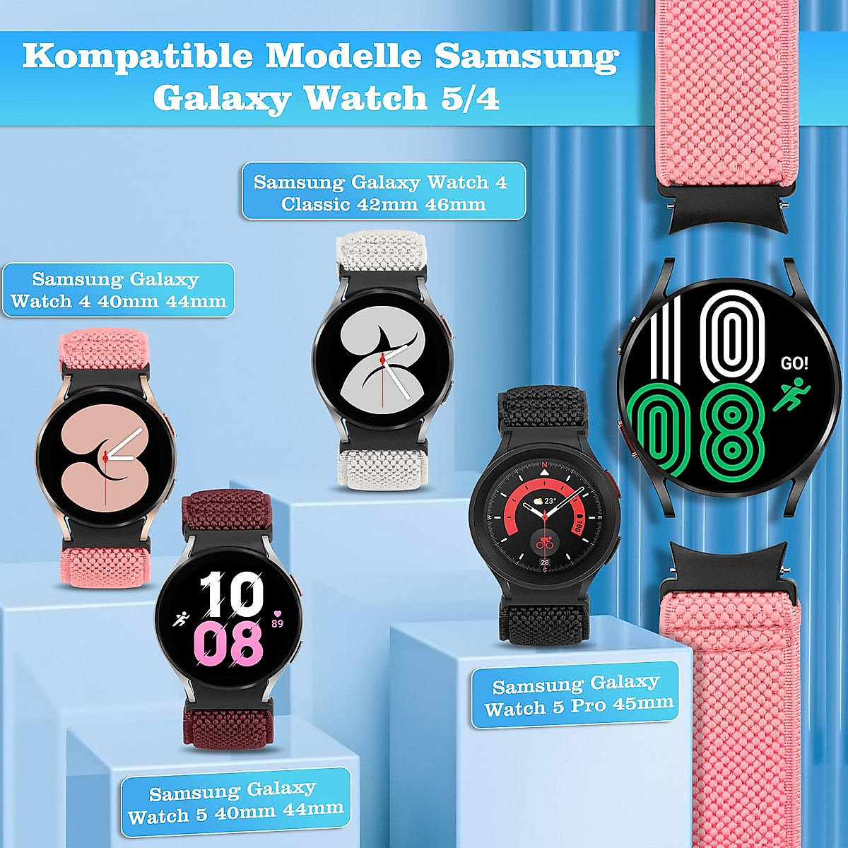 No Gap Band Compatible with Samsung Galaxy Watch 6/5/4 Band 40mm 44mm/Galaxy Watch 6 Classic Band 43mm 47mm/Galaxy Watch 5 Pro Band 45mm/Galaxy Watch 4 Classic Band,Soft Adjustable Elastic Nylon Band