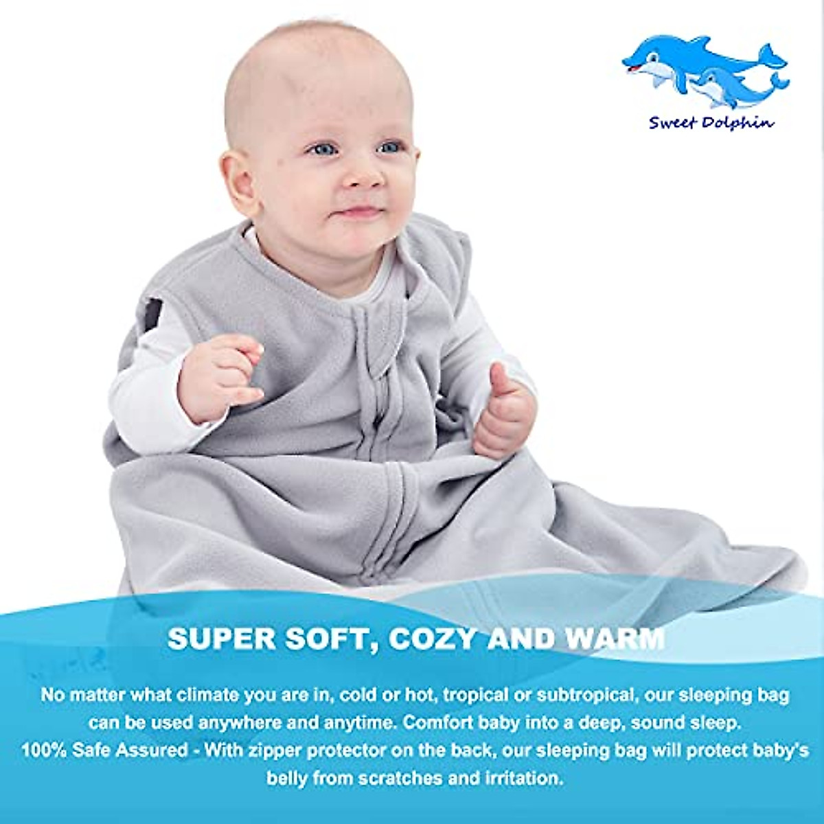 All Season Micro-Plush Baby Wearable Blanket, Ultra light - Unisex Clothes for Toddlers, Sleeveless Warm Soft Plush Sleep Bag and Sack with Inverted Zipper (TOG 1, Medium, Age 0-12 Months) - Grey