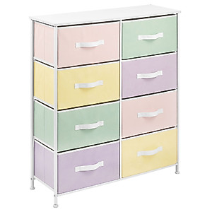 mDesign 38.31" High Steel Frame/Wood Top Storage Dresser Furniture Unit with 8 Removable Fabric Drawers - Large Bureau Organizer for Bedroom, Living Room, or Closet - Jane Collection, Bright/Multi