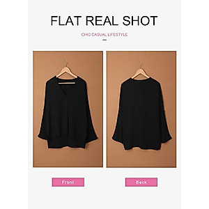 Dokotoo Women Fashion Summer Casual Office V Neck Chiffon Cuffed 3/4 Sleeve Solid Tunic Blouses and Tops for Work T Shirts 2024 Black US 18 20