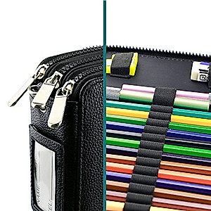 YOUSHARES 120 Slots Colored Pencil Case – Deluxe PU Leather Pencil Holder with Compartments for Watercolor Pencils (Black)