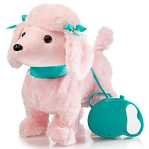 HollyHOME Plush Animated Puppy Poodle Puppy Dog Toy Pet with Remote Control Leash Walking,Barking and Waging Tails Electronic Puppy 12 Inches Gifts for Kids