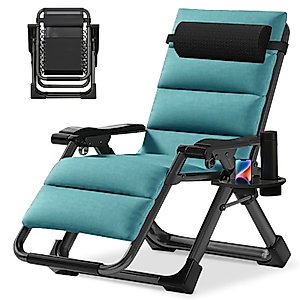 Barbella Zero Gravity Chair Reclining Lounge Chair Patio Chairs, Adjustable Lawn Recliner Folding Lounge Recliners with Removable Cushion, Headrest & Cup Holder, Reclining Chair for Indoor and Outdoor
