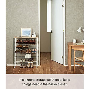 Yamazaki Home 6 Tier Wood Top Steel | Shoe Rack, One Size, White