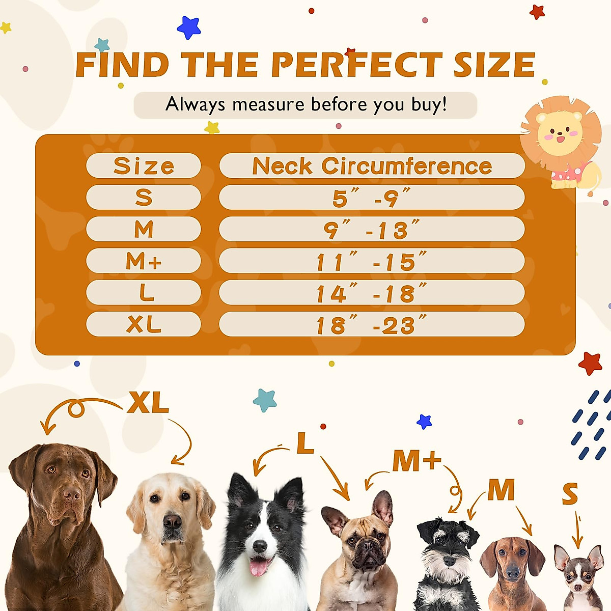 IEUUMLER Inflatable Recovery Dog Collar, Protective Donut Cone, Adjustable Soft Collar for Dog and Cat After Surgery Prevent from Biting & Scratching EU002 - Brown Lion XL