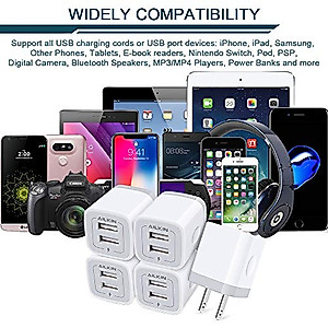 【5Pcs】 USB Plug, Wall Charger Fast Charging Block, Power Adapter Cube 2 Port Charge Travel Brick Cell Quick Chargers Box cargador for iPhone 14 13 12 SE 11Pro Max Samsung Galaxy LG iPad X 8 7 6 Plus