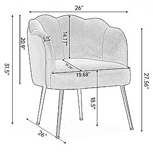 Goujxcy Modern Teddy Shell Barrel Chair Accent Armchair with Golden Legs for Living Room Bedroom Home Office, Tufted Back Club Chair (White7)