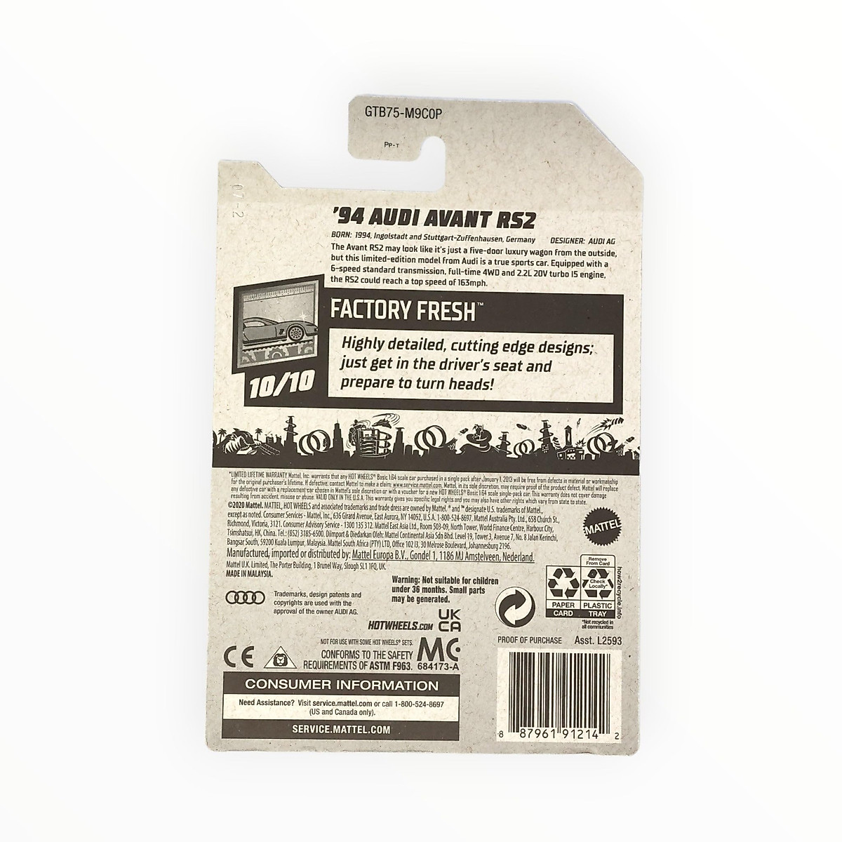 Hot Wheels 2021, '94 Audi Avant RS2 Silver, Factory Fresh 10/10, 157/250