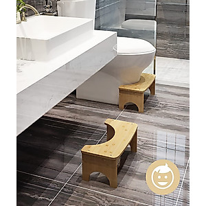 Bamboo Toilet Stool for Adults, 6.5" Poop Stool, Bathroom Toilet Potty Stool with Non-Slip Mat for Adults Children, Original Simple Design Healthy Portable Adult Toilet Poop Stool.(Wood) Healthy Gifts