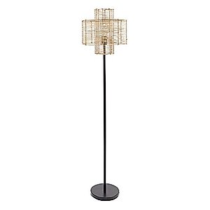 Silverwood Cyndi Rattan Floor Lamp, Black 15" L x 15" W x 64" H in