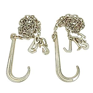 TYFYB 2 PCS Grade 70 Tie Down Binder Chain 5/16 Inch x 6 Feets Transport Tow Chain 15" J Hook Long Shank w/R T J Grab Hook Yellow Zinc,18,800 lbs Safe Working Load