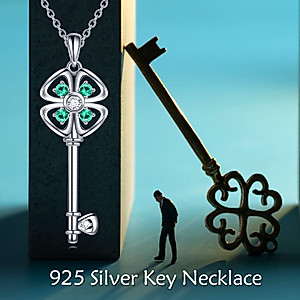 St. Patrick's Day Four Leaf Clover Necklaces Sterling Silver Wiccan Key Jewelry Irish Good Luck Gift for Women(Four Leaf Clover)