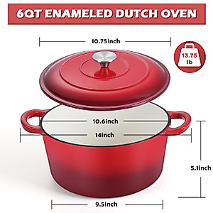 TeamFar 6QT Dutch Oven with Lid, Enameled Cast Iron Dutch Oven Nonstick Stock Pot for Cooking, Stewing, Braising, Roasting, Healthy & Heavy Duty, Double Handles & Sealed Cover, Easy to Clean - Red
