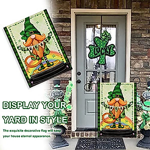 Covido Home Decorative St. Patrick's Day Gnome Garden Flag, Lucky Pot Gold Coins Shamrock Clover Yard Outside Decorations, Irish Luck Outdoor Small Decor Double Sided 12x18