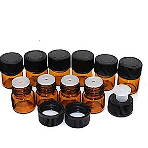 Simple-e 50pcs 1ml (1/4 Dram) Amber Mini Glass Bottle 1cc Amber Sample Vial Small Essential Oil Bottle Travel Must + 1pc Glass Clean Cloth