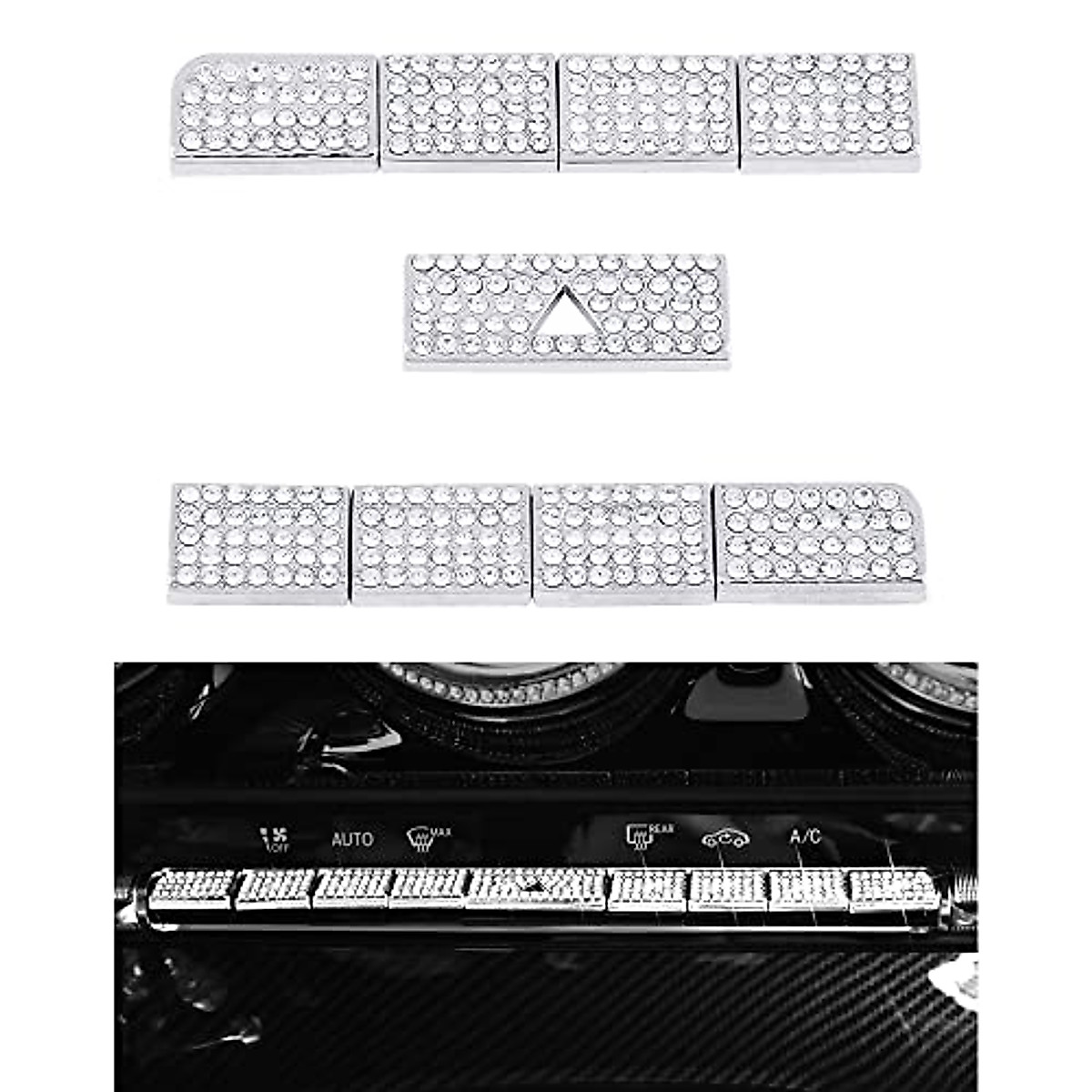 1797 for Mercedes Benz Accessories 2020-2022 CLA GLA GLB GLE GLS A-Class Bling AC Button Covers Air Conditioning Control Switch Caps Crystal Silver 9Pcs/Set