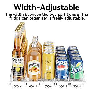 LAMU Drink Organizer for Fridge Automatic Pusher Glide Soda Can Dispenser Width Adjustable Pop Can Holder Beverage Organizer for Refrigerator 14.96"D Adjustable for 6-20oz (White 5 Rows)