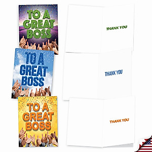 The Best Card Company Great Boss - 20 Assorted Boxed Boss Thank You Note Cards with Envelopes (4 x 5.12 Inch) - Hands Held Out in Appreciation AM5862BYG-B2x10