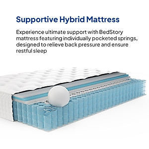 BedStory Queen Mattress 12 Inch, Deep Sleep Mattress Extra Lumbar Support - Medium Firm Mattress - Memory Foam Hybrid Mattress Euro Top, Fiberglass Free - No Odor - 365 Night Trial - Forever Warranty