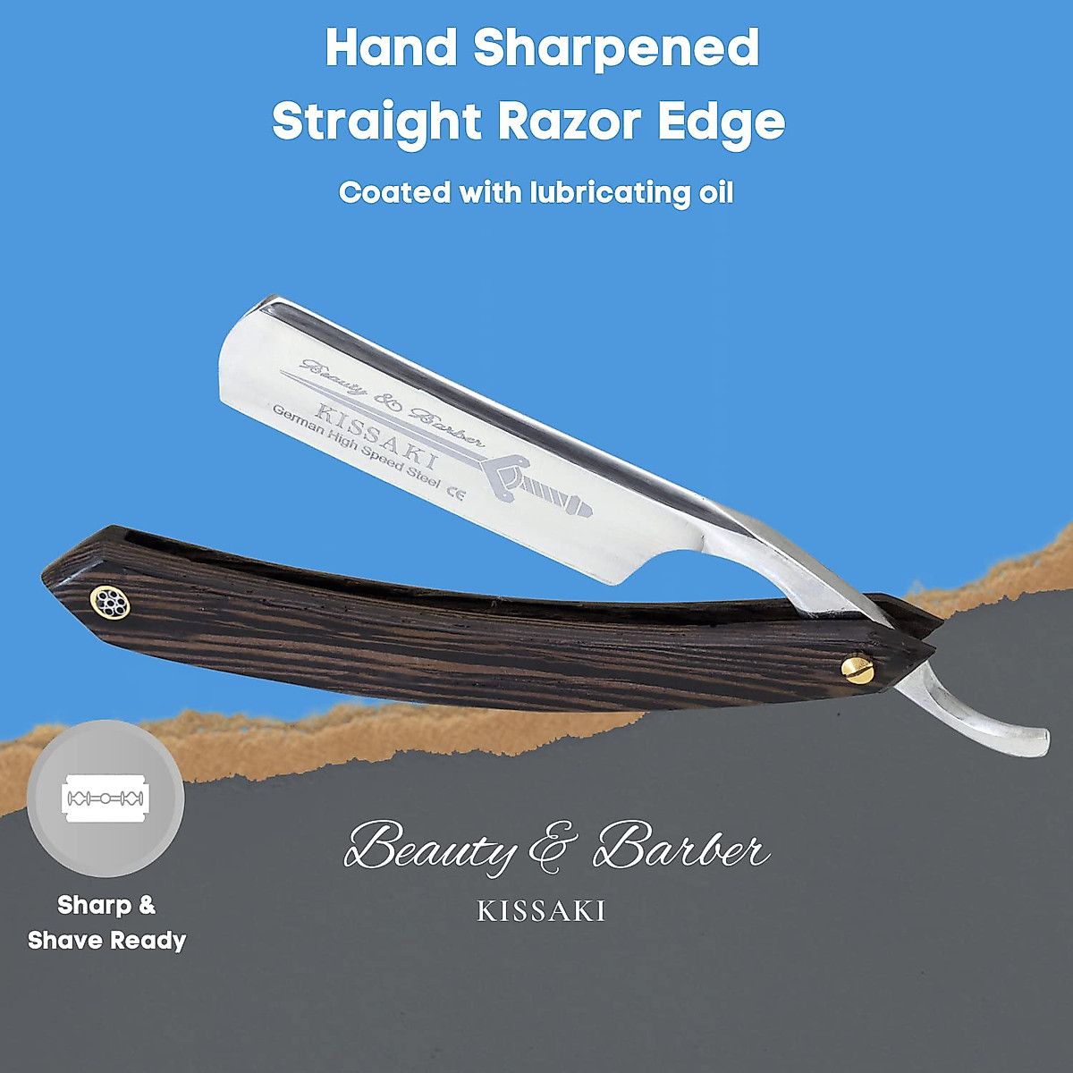 Straight Razor SHAVE READY-Shaving Knife Sharp, Steel Cutthroat Straight Edge Blade Vintage Wenge Wood Handle Classic Barber Approved