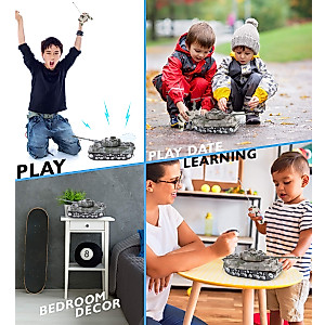 Mozlly Army RC Tank Toy with Lights and Battle Sounds - Remote Control Toy Tank with Rotating Turret, Cool Realistic RC Military Tank Model Car, RC Vehicles for Kids