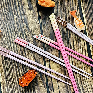 5 Pairs Fiberglass Reusable Chopsticks, Non-Slip,Chopsticks Set for Sushi, Ramen,Dumpling, Asian Cuisine,Noodles, Bento box,Chinese Japanese Korean Chopsticks, Pink