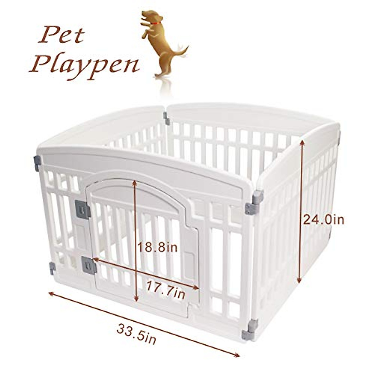Pet Playpen Foldable Gate for Dogs Heavy Plastic Puppy Exercise Pen with Door Portable Indoor Outdoor Small Pets Fence Puppies Folding Cage 4 Panels Medium Animals House Supplies (33.5x33.5 inches)
