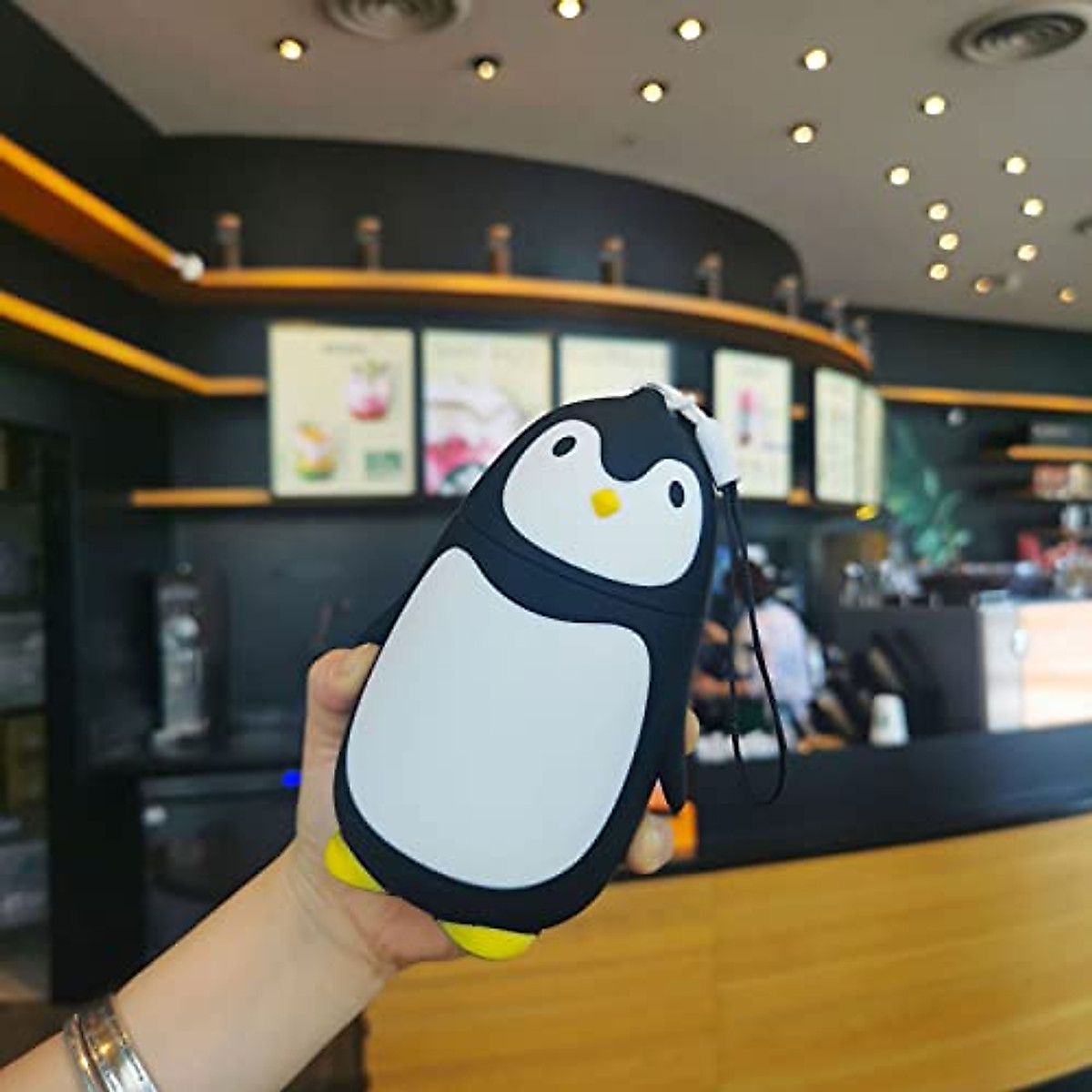 Aduomi Penguin Water Bottle Stainless Steel Insulation Water Bottles Coffee Cartoon Penguins Kids Gifts 8.4oz/250ML, Black, 5.79*3.23inch