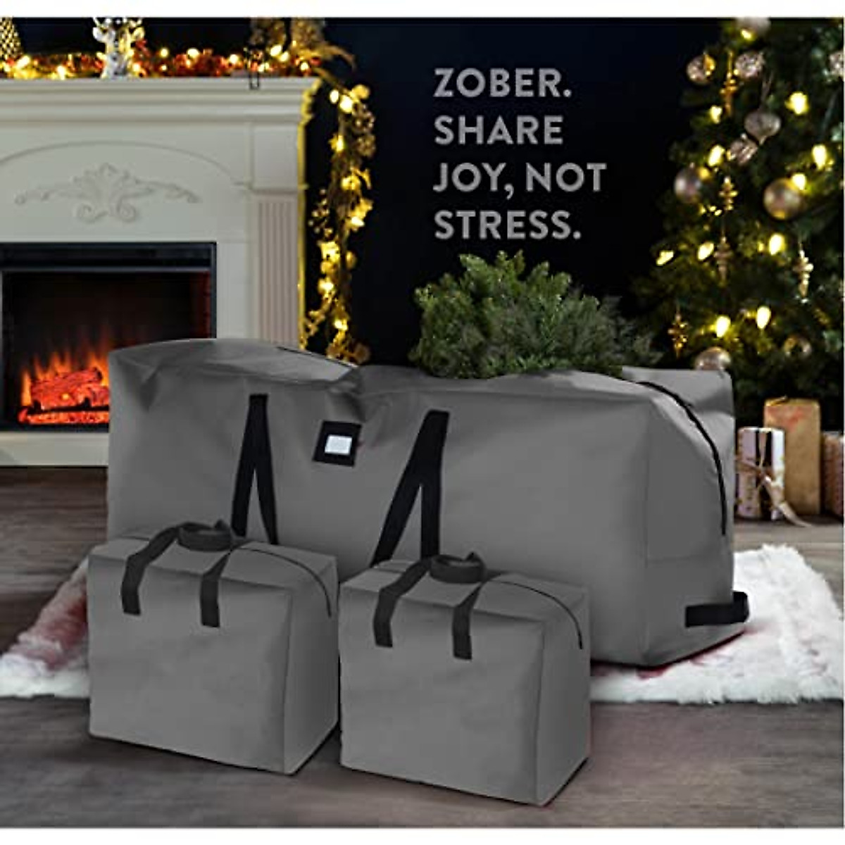 Zober Christmas Tree Storage Bag - for Artificial Trees up- to 9-Ft. Tall - Garland Bag, (2 pc set) Durable Waterproof Material With Stitched Reinforced Carrying Handles