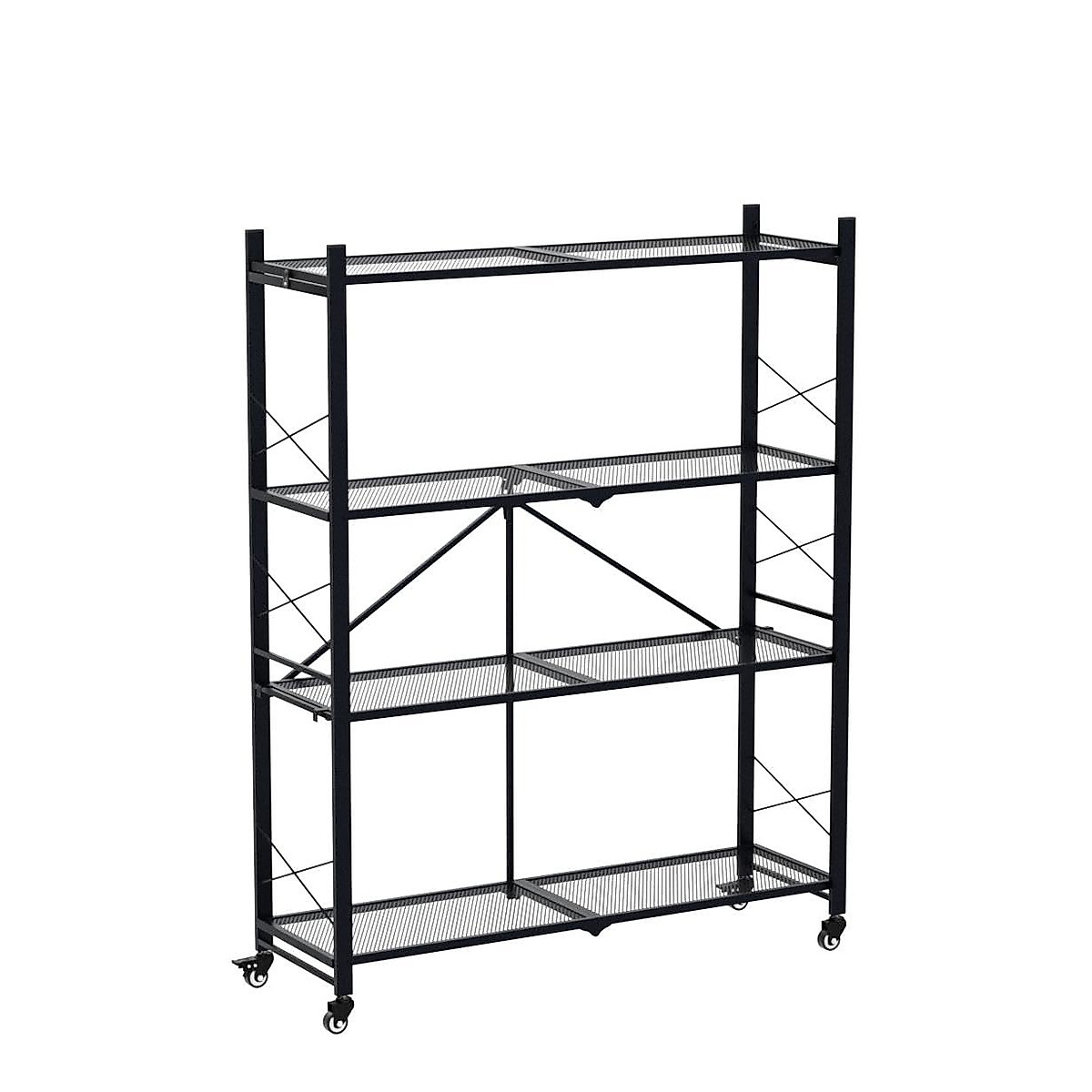 Grezone Foldable Shelves 4 Tier Storage Shelving Unit with Wheels No Assembly Heavy Duty Metal Shelf Rack for Garage Kitchen Hold up to 1000 lbs