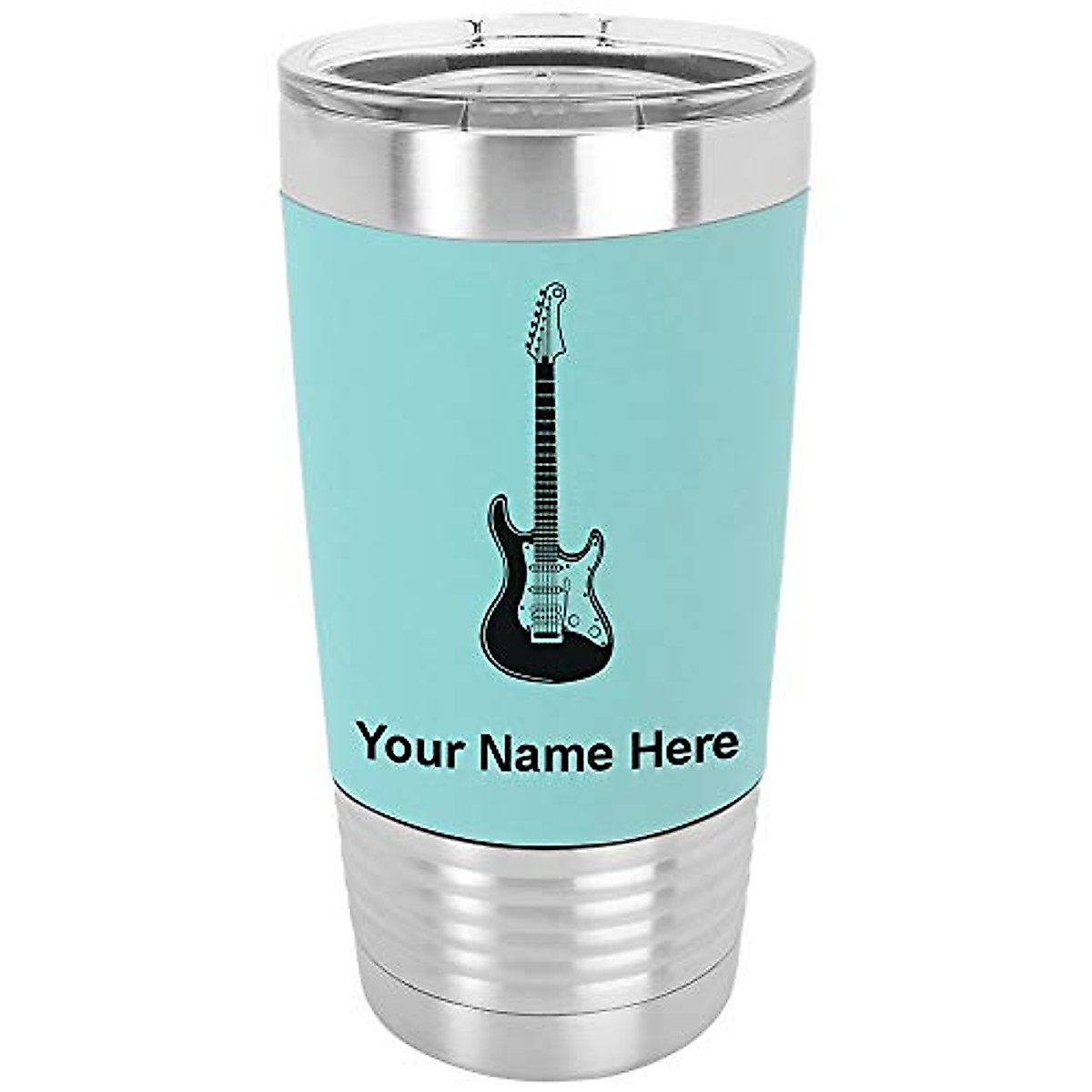 LaserGram 20oz Vacuum Insulated Tumbler Mug, Electric Guitar, Personalized Engraving Included (Silicone Grip, Teal)