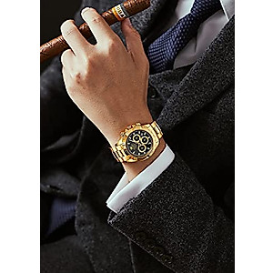 OLEVS Men's Black Gold Watches Automatic Mechanical Self Winding Stainless Steel Bezel Luminous Waterproof Luxury Dress Wrist Watches